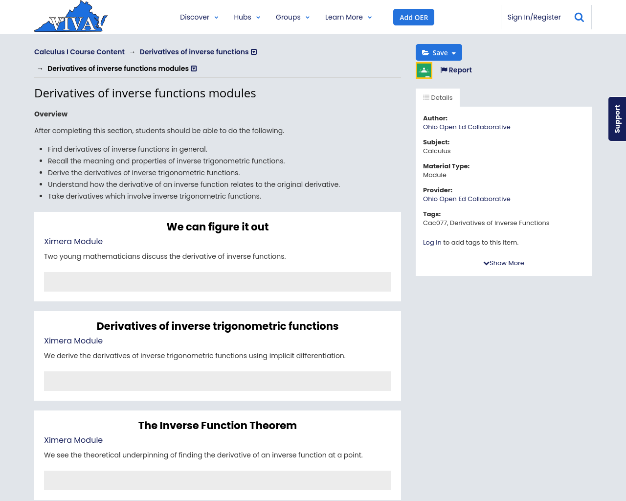 Calculus I Course Content, Derivatives of inverse functions ...