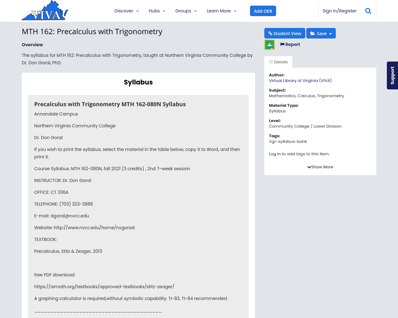 MTH 162: Precalculus with Trigonometry | VIVA Open