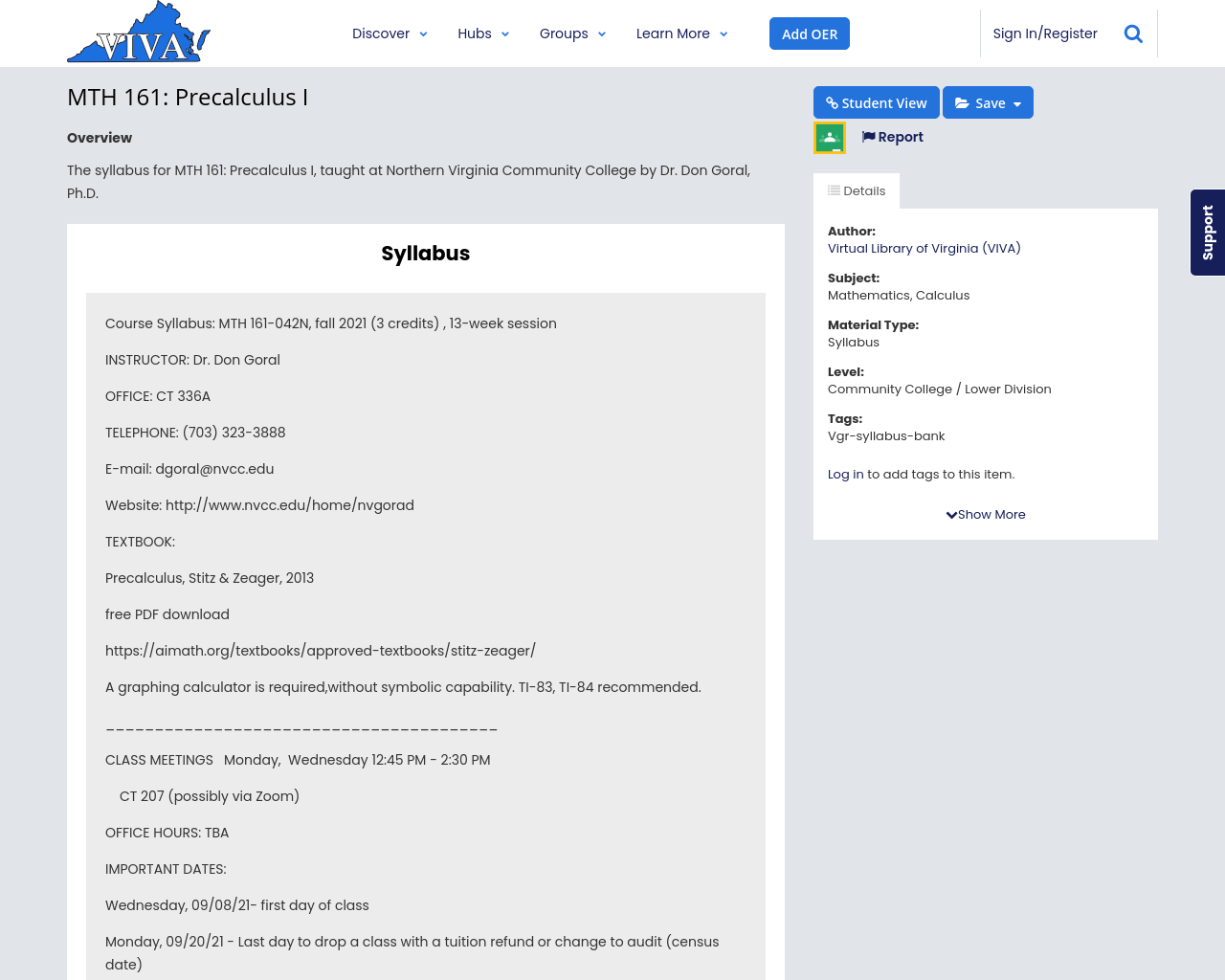 MTH 161: Precalculus I | VIVA Open