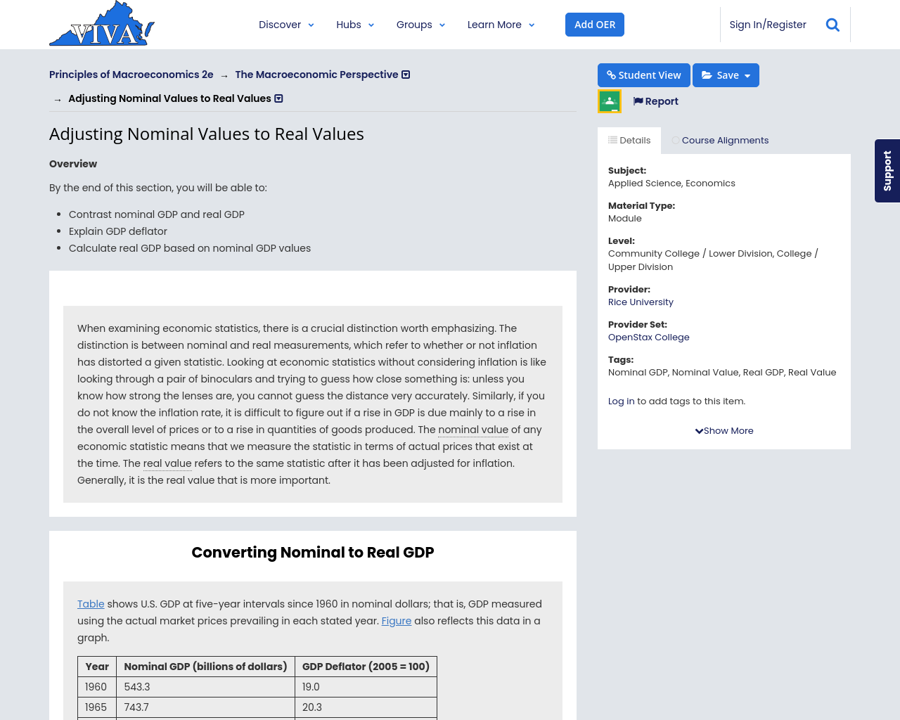 Principles of Macroeconomics 2e, The Macroeconomic Perspective, Adjusting Nominal Values to Real ...